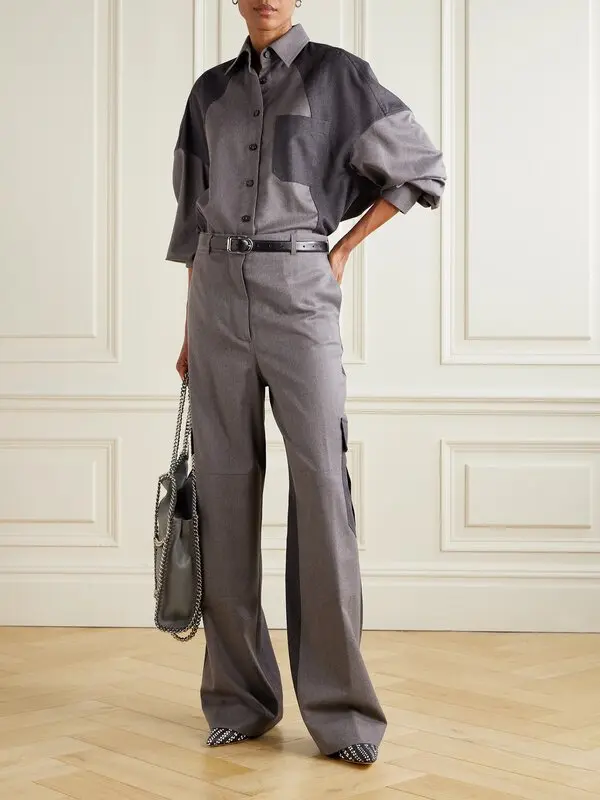 Stella McCartney Paneled Wool Wide-leg Pants - Gray