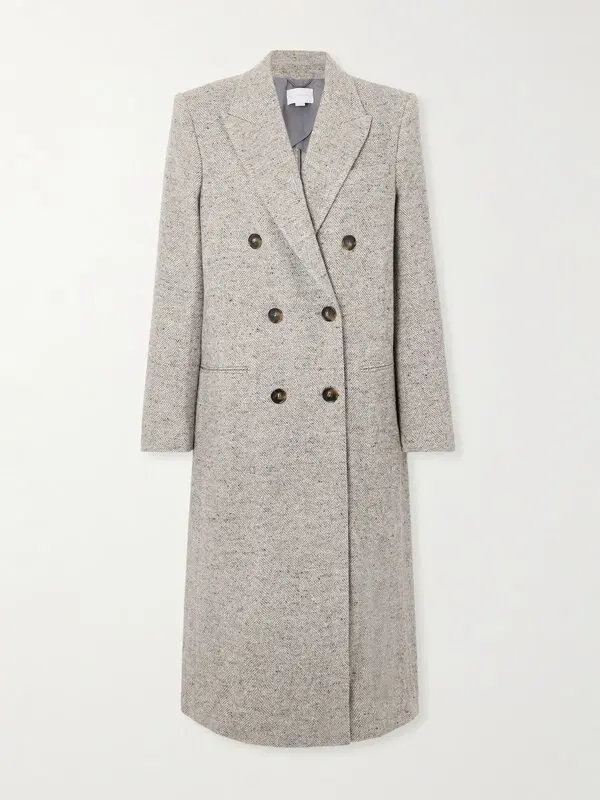 Stella McCartney Double-breasted Herringbone Wool And Silk-blend Coat