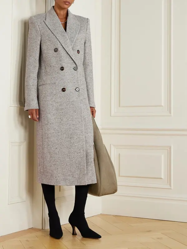 Stella McCartney Double-breasted Herringbone Wool And Silk-blend Coat