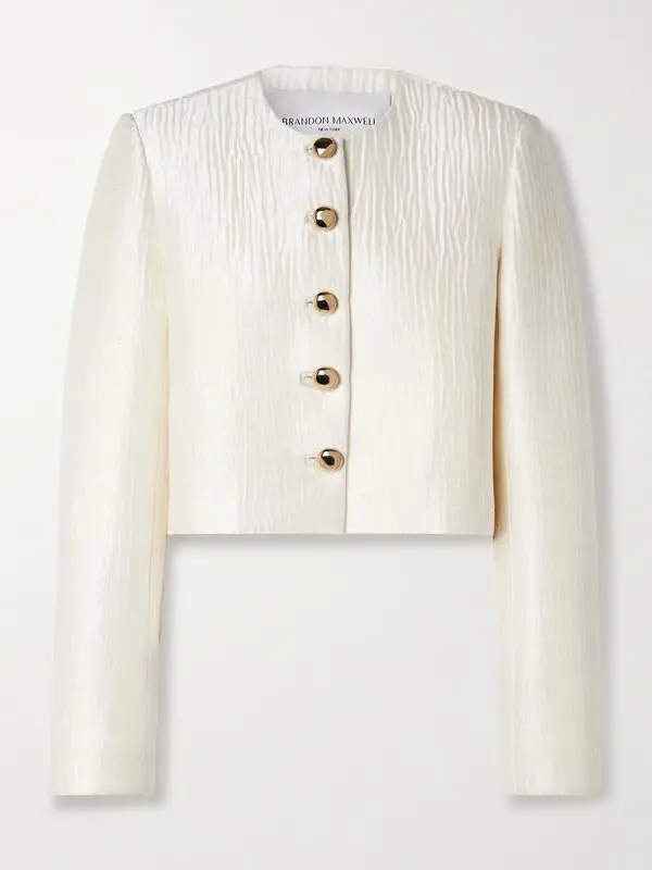 Brandon Maxwell The Ryder Cropped Crinkled Silk-satin Jacket - Ivory