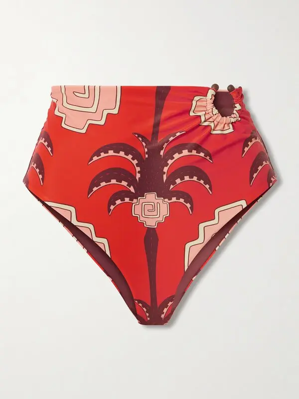 Johanna Ortiz Taita Embellished Recycled Bikini Briefs - Red
