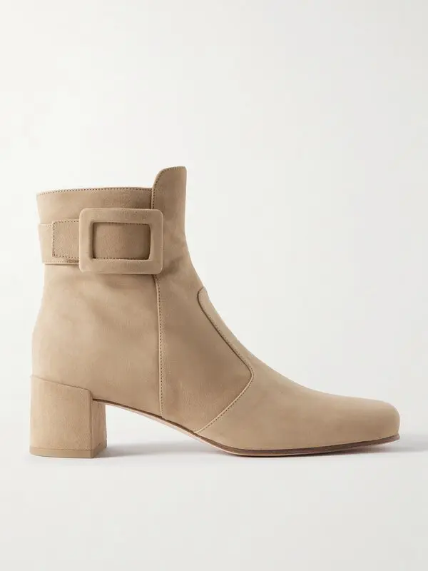 ROGER VIVIER Très Vivier Polly 45 Buckled Suede Ankle Boots - Neutrals