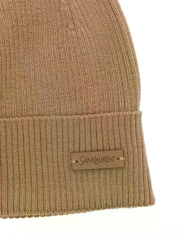 Saint Laurent Ribbed Wool Beanie - Brown