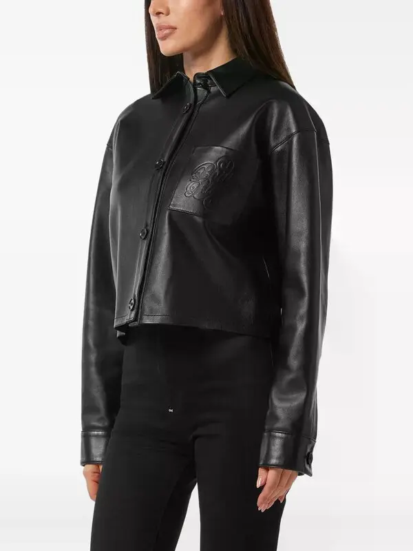 Philipp Plein Cropped Leather Shirt With Embossed Logo