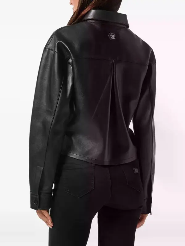 Philipp Plein Cropped Leather Shirt With Embossed Logo