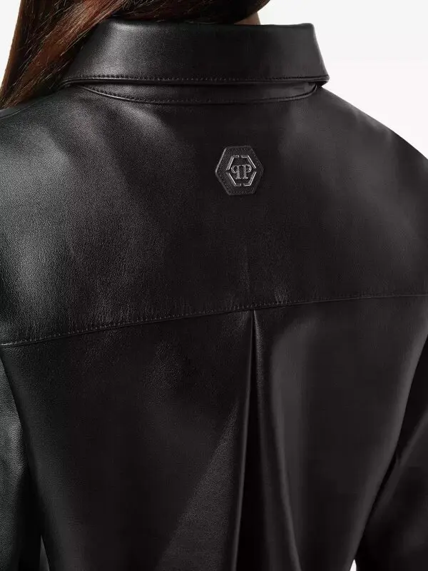 Philipp Plein Cropped Leather Shirt With Embossed Logo