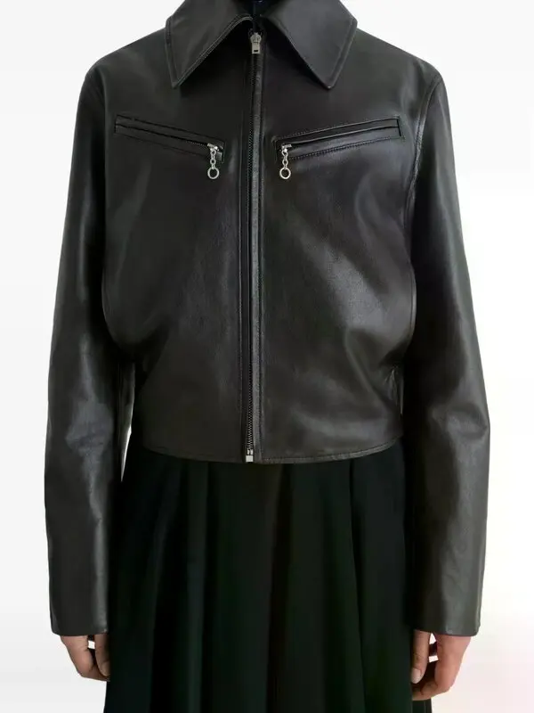 LEMAIRE Zip-front Leather Jacket - Brown