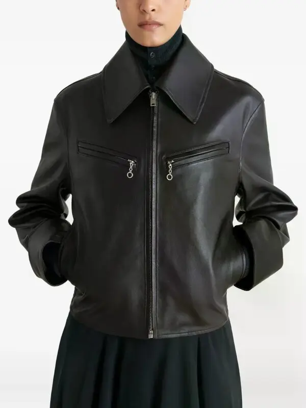 LEMAIRE Zip-front Leather Jacket - Brown