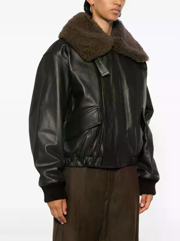 LEMAIRE Shearling Collar Leather Jacket