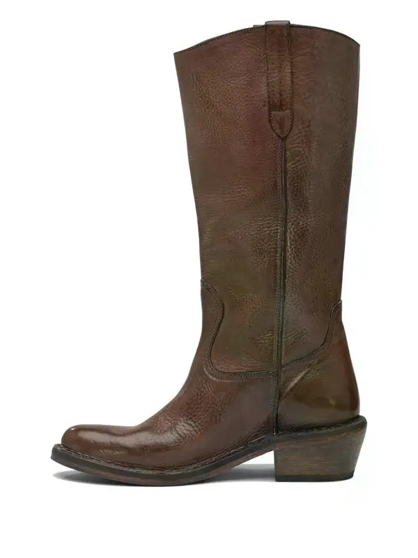 Moma Leather Cowboy Boots - Brown