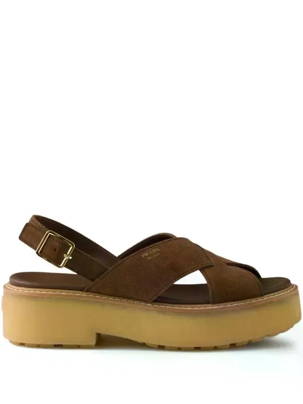 Prada Buckle-strap Suede Sandals - Brown
