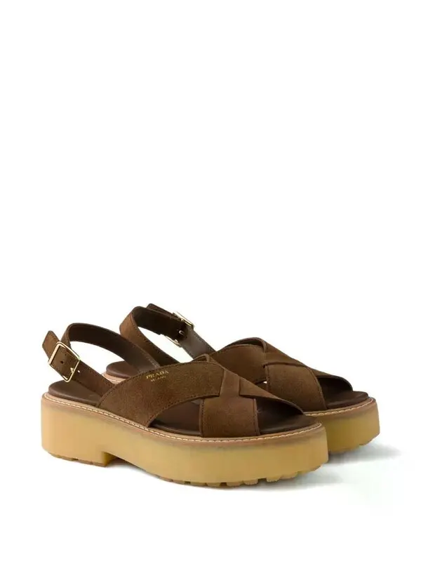 Prada Buckle-strap Suede Sandals - Brown