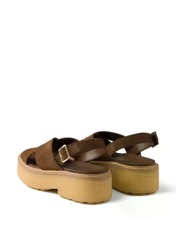Prada Buckle-strap Suede Sandals - Brown