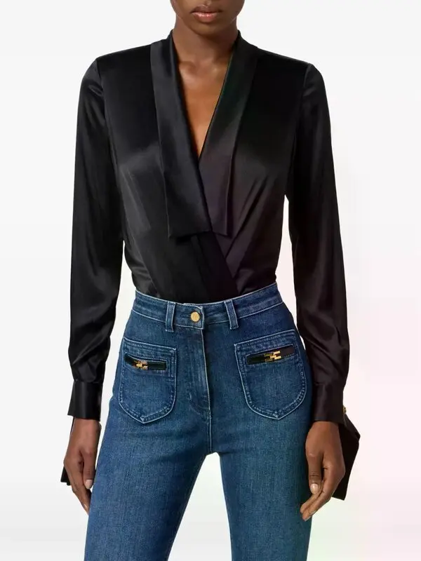 Elisabetta Franchi Satin Wrap Bodysuit