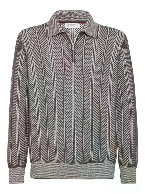 Brunello Cucinelli Herringbone-pattern Zipped Polo Shirt