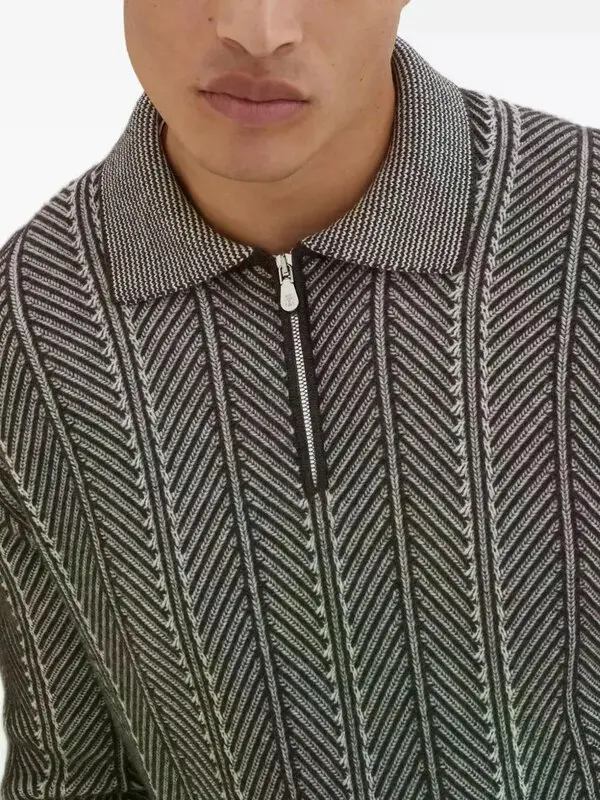 Brunello Cucinelli Herringbone-pattern Zipped Polo Shirt