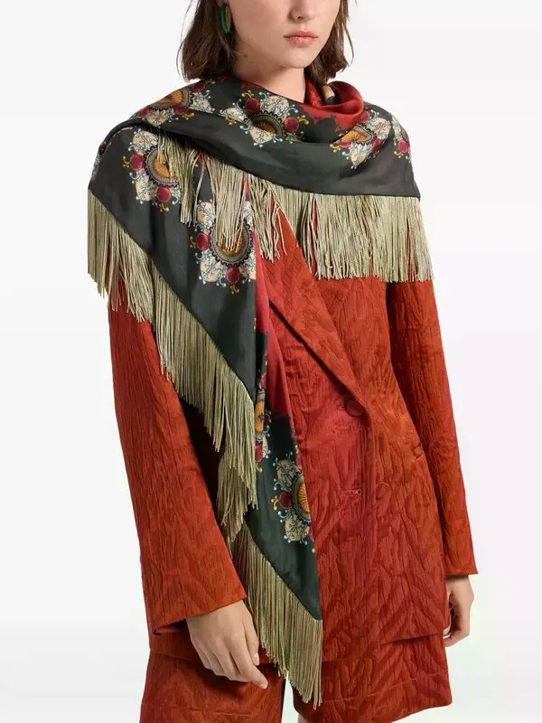 La DoubleJ Floral-print Fringed Scarf - Red