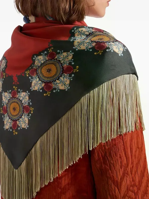 La DoubleJ Floral-print Fringed Scarf - Red