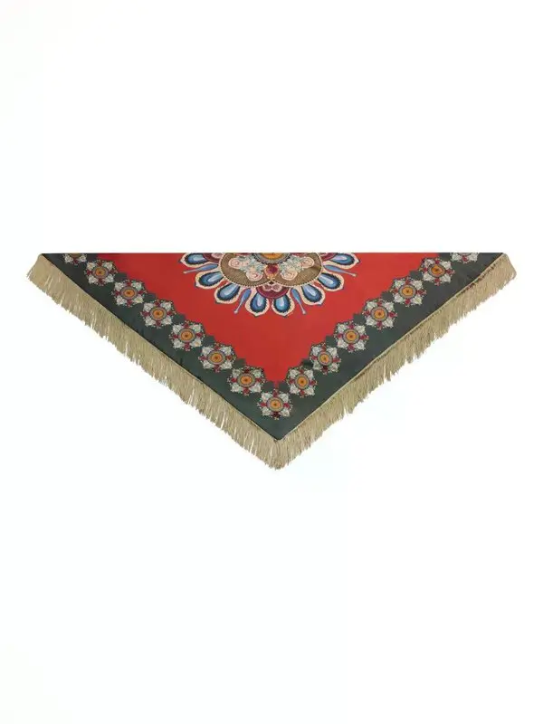 La DoubleJ Floral-print Fringed Scarf - Red