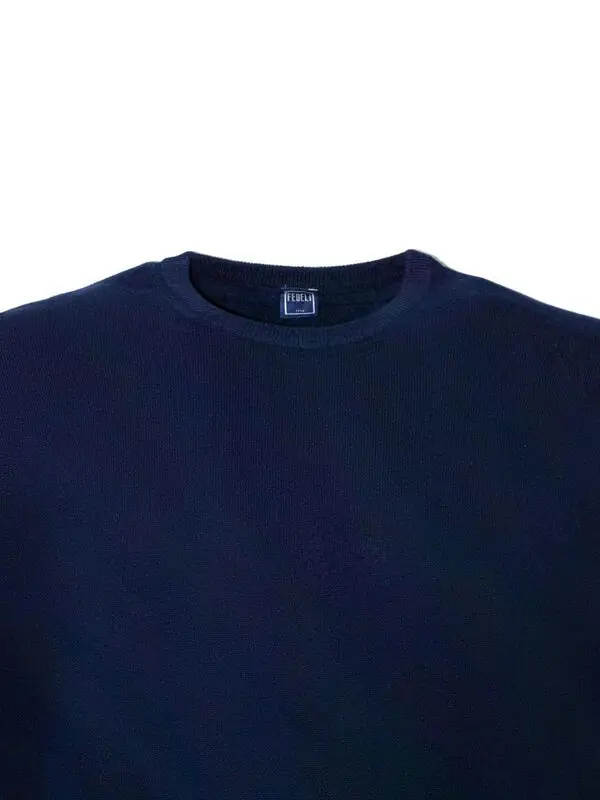 Fedeli Crew-neck Sweater With Ribbed Trims - Blue