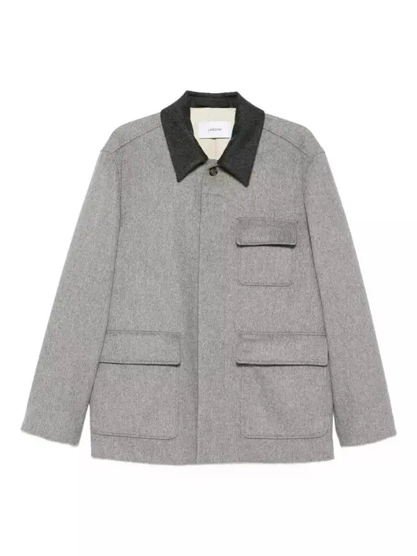 LARDINI Contrast-collar Wool Shirt Jacket