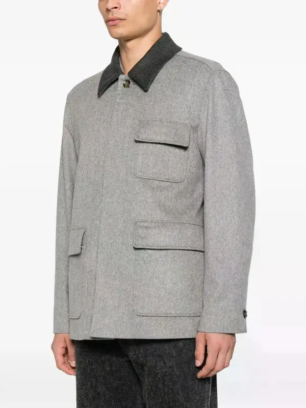 LARDINI Contrast-collar Wool Shirt Jacket