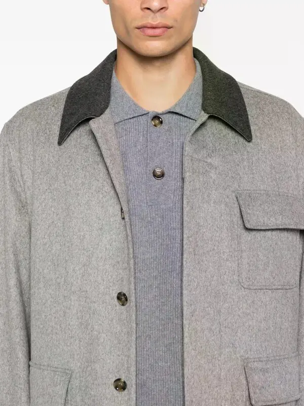 LARDINI Contrast-collar Wool Shirt Jacket