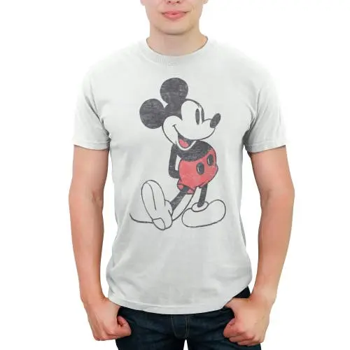MICKEY & FRIENDS Distressed Mickey Mouse Pose Graphic T-shirt - White