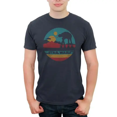 STAR WARS At-at Retro Circle Graphic T-shirt - Navy Blue