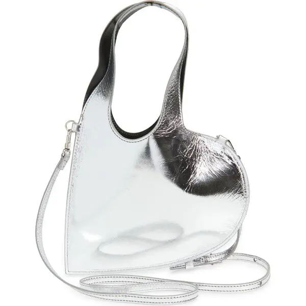 Coperni Mini Heart Metallic Leather Crossbody Tote - Silver Slv