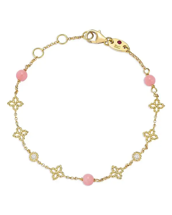 Roberto Coin 18k Principessa Pink Opal And Diamond Link Bracelet - Yellow Gold