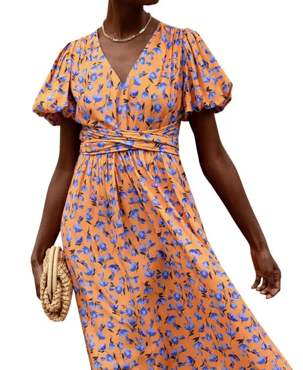 RO&ZO Floral Print Puff Sleeve Dress