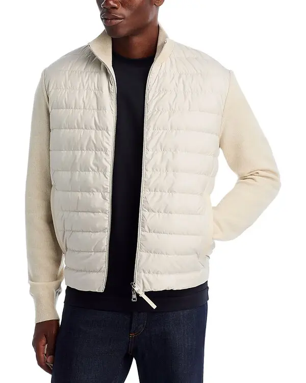 Moncler Padded Wool And Cashmere Zip-up Cardigan - Stone