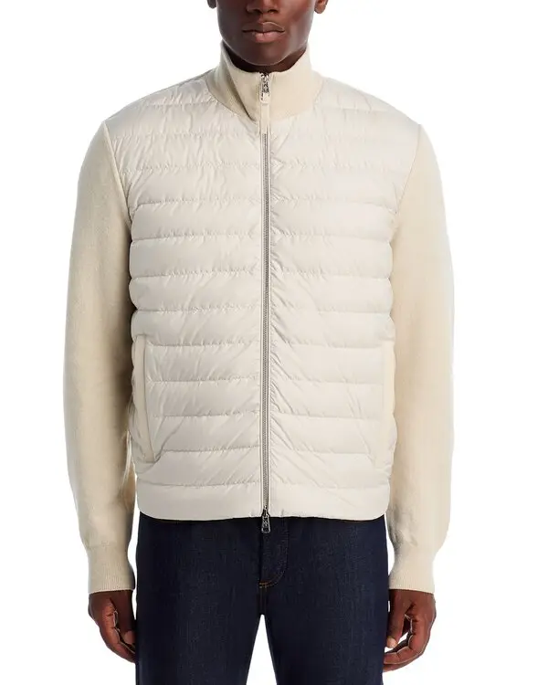 Moncler Padded Wool And Cashmere Zip-up Cardigan - Stone