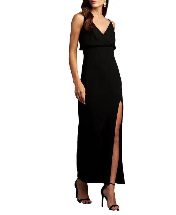 Tadashi Shoji Mora Pearl Strap Blouson Midi Dress