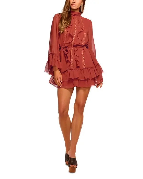Ramy Brook Claudia Ruffle Tie Waist Mini Dress