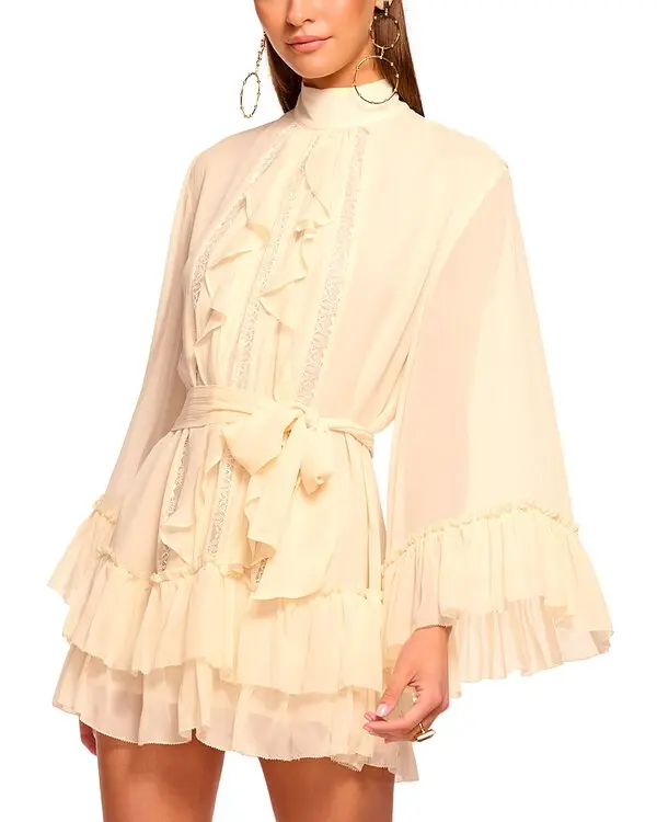 Ramy Brook Claudia Ruffle Tie Waist Mini Dress - Bone