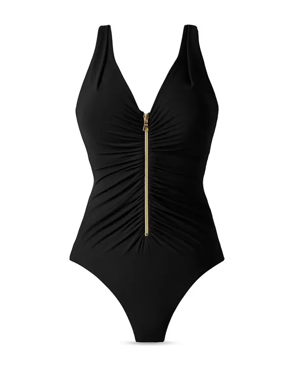 Miraclesuit Razzle Dazzle Zip One Piece Swimsuit - Black