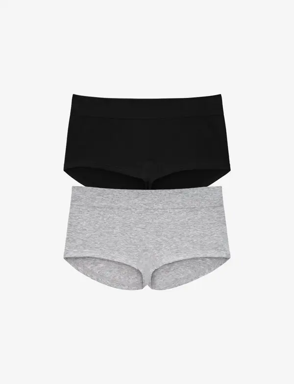THIRDLOVE Seamless Cloud Cotton Boyshort 2 Pack Panty - Black Heather Gray