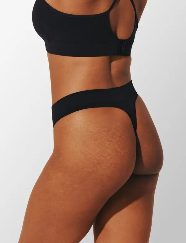 THIRDLOVE Seamless Stretch Cotton Thong Panty - Black