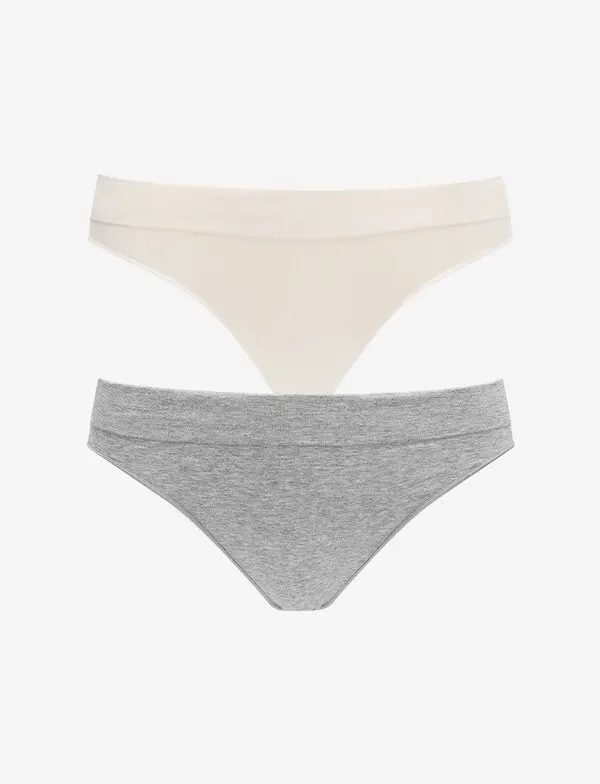 THIRDLOVE Seamless Cloud Cotton Thong 2 Pack Panty - Seasalt Heather Gray