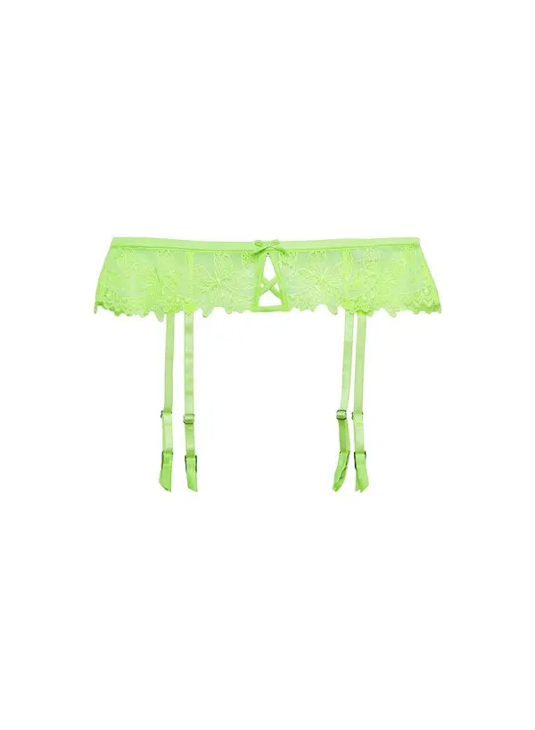 Fleur Du Mal Papillon Garter Belt - Light Neon Green