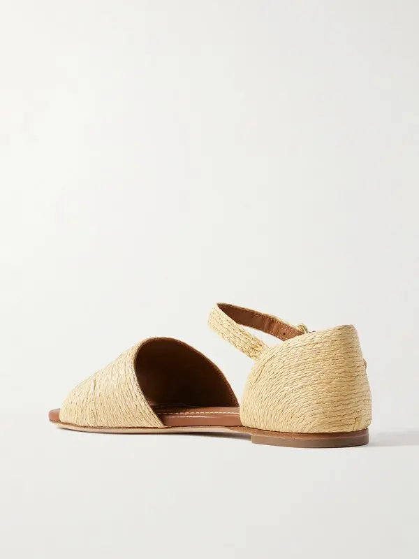 Staud Catherine Leather-trimmed Raffia Sandals