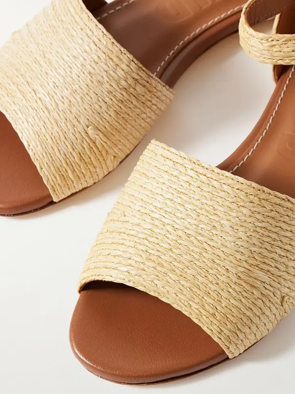 Staud Catherine Leather-trimmed Raffia Sandals