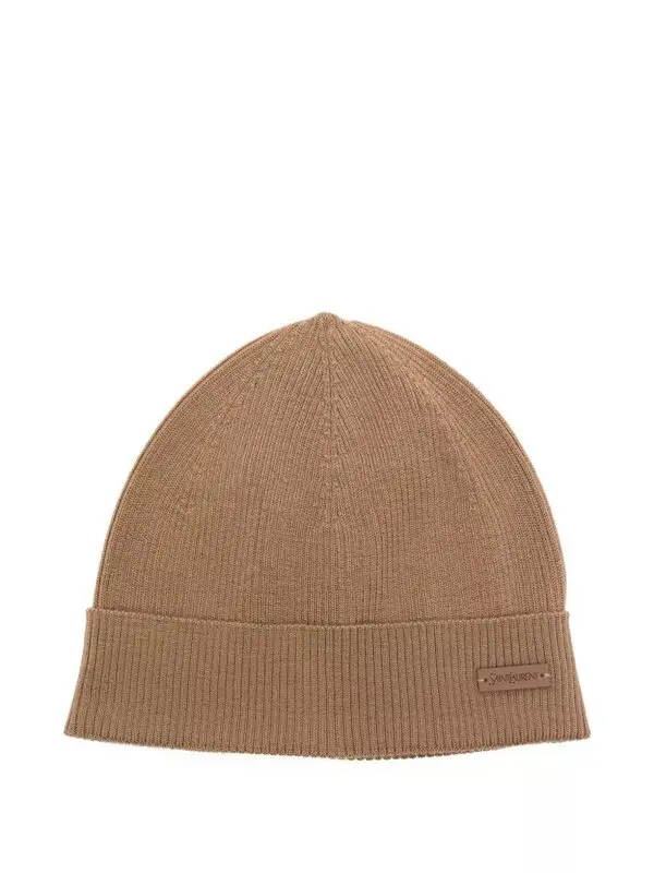 Saint Laurent Ribbed Wool Beanie - Brown
