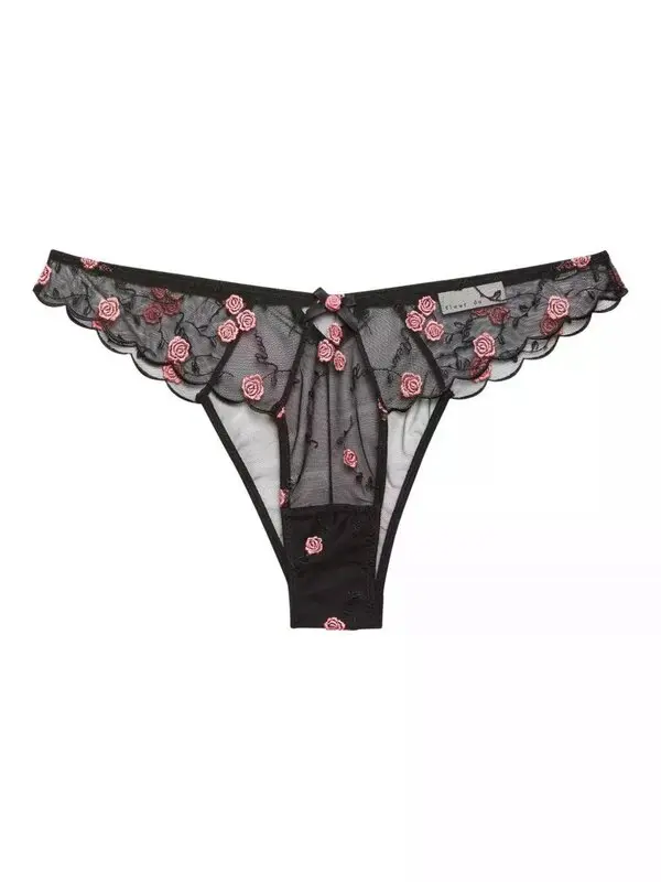 Fleur Du Mal Embroidery Scallop-edge Thong - Black