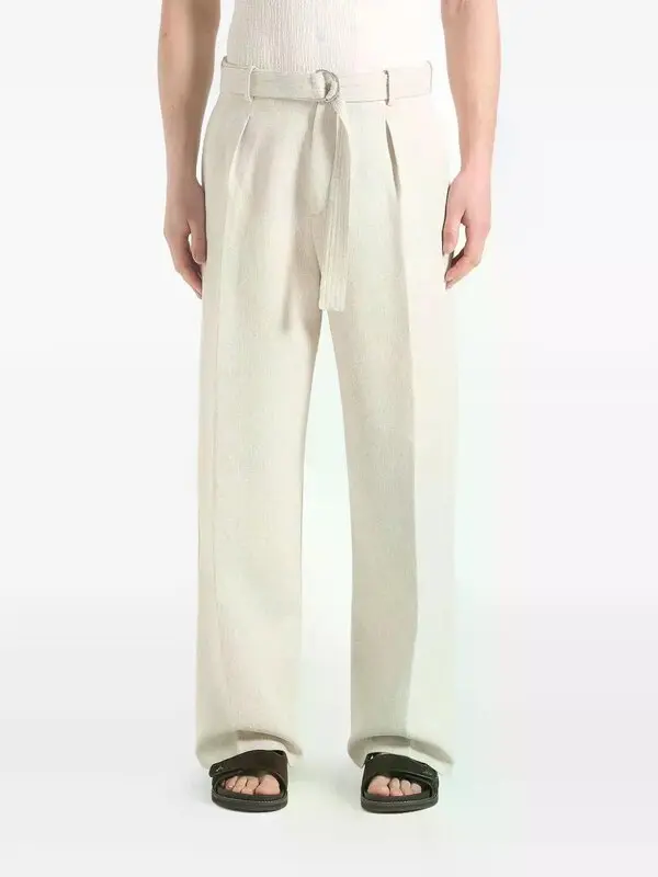 Manière De Voir Wide-leg Textured Belted Trousers - Neutrals