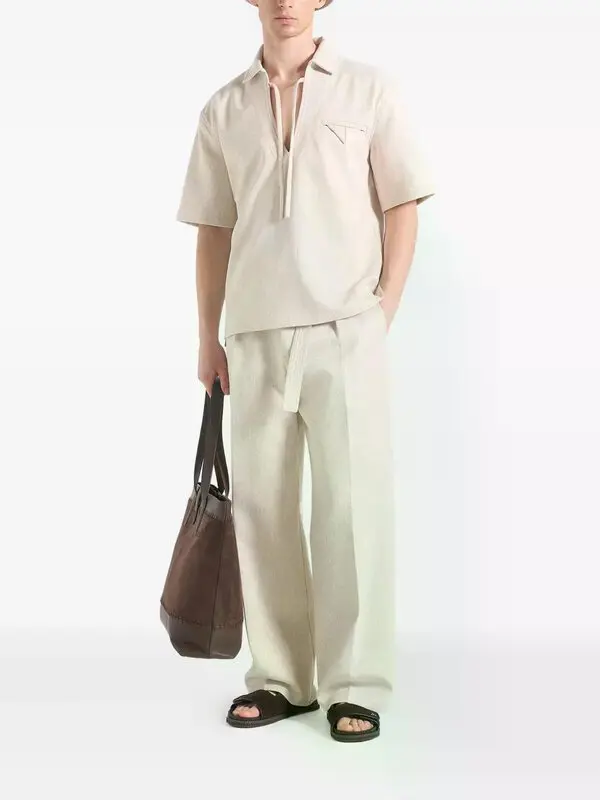 Manière De Voir Wide-leg Textured Belted Trousers - Neutrals