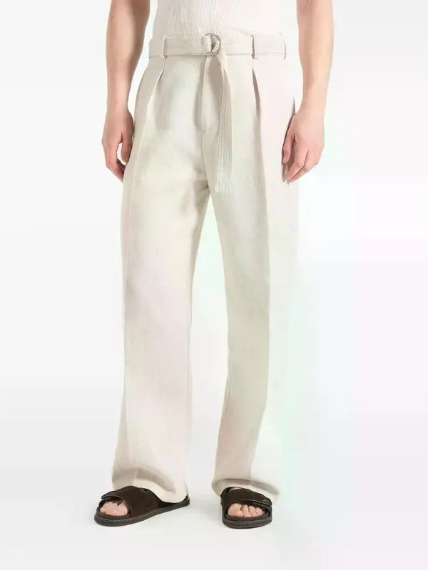 Manière De Voir Wide-leg Textured Belted Trousers - Neutrals