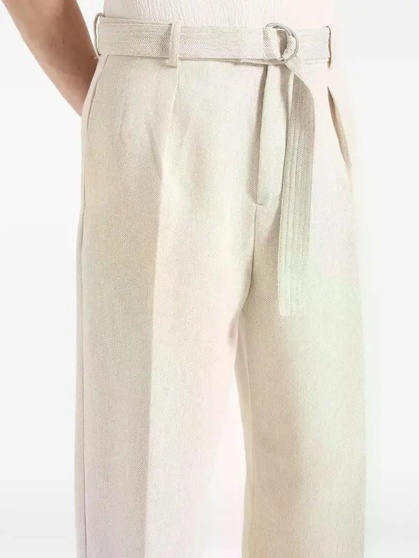 Manière De Voir Wide-leg Textured Belted Trousers - Neutrals